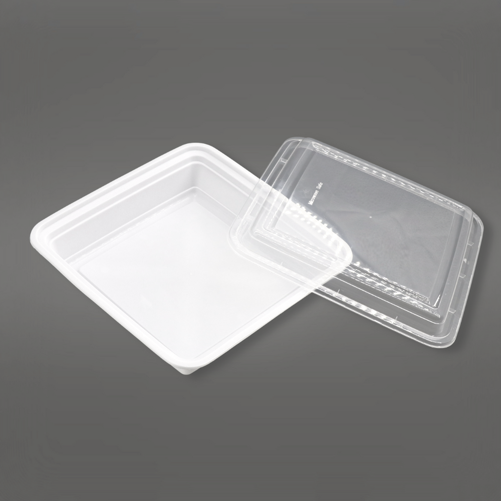 RE-48 HD 48oz Microwaveable White Square To Go Container W/Lid-150 Set ...