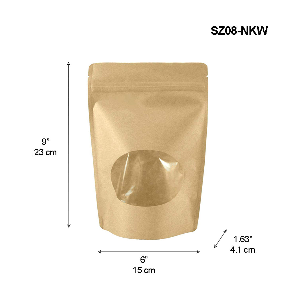 SZ08-NKW 8OZ Stand-up Zip-lock Kraft Paper Pouch W/Window-1000 Pcs – HD ...