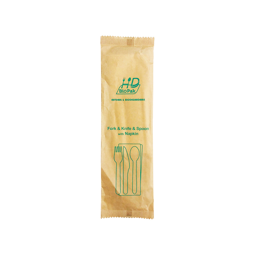 Individually Paper Wrapped Disposable Wooden Tableware Set - 500 Sets ...