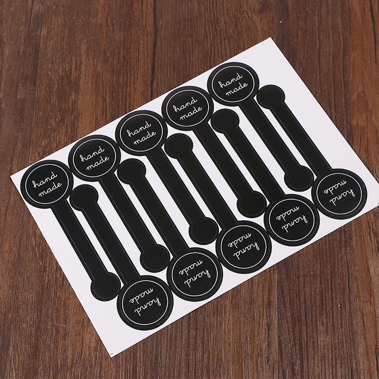 Black “Hand Made” Sealing Sticker | 3.9x1.2" – HD Bio Packaging