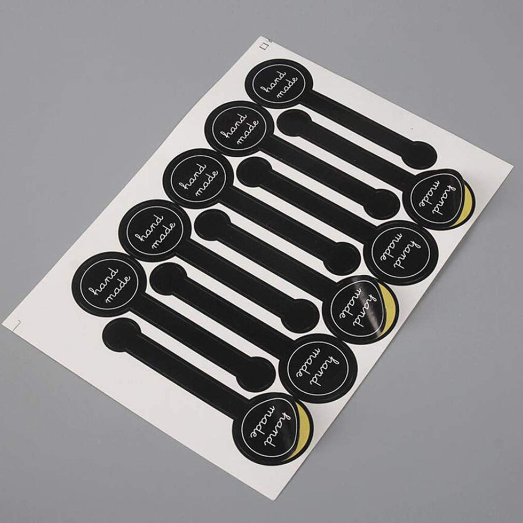 Black “Hand Made” Sealing Sticker | 3.9x1.2" – HD Bio Packaging