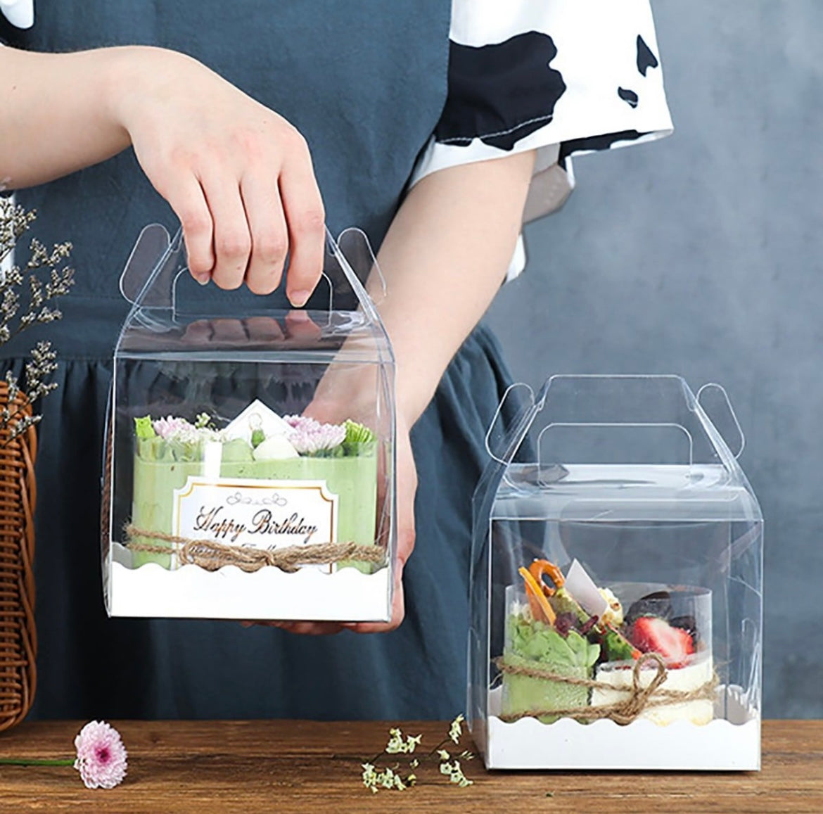 Clear Mini Cake Box W/ Handle & White Paper Board For 3" 4" 5" 6" Cake ...