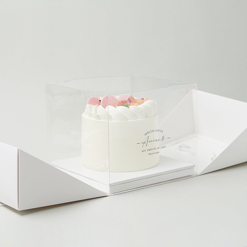 Plastic Clear Square Cake Box W/ White Lid + Base Board + Ribbon – HD ...