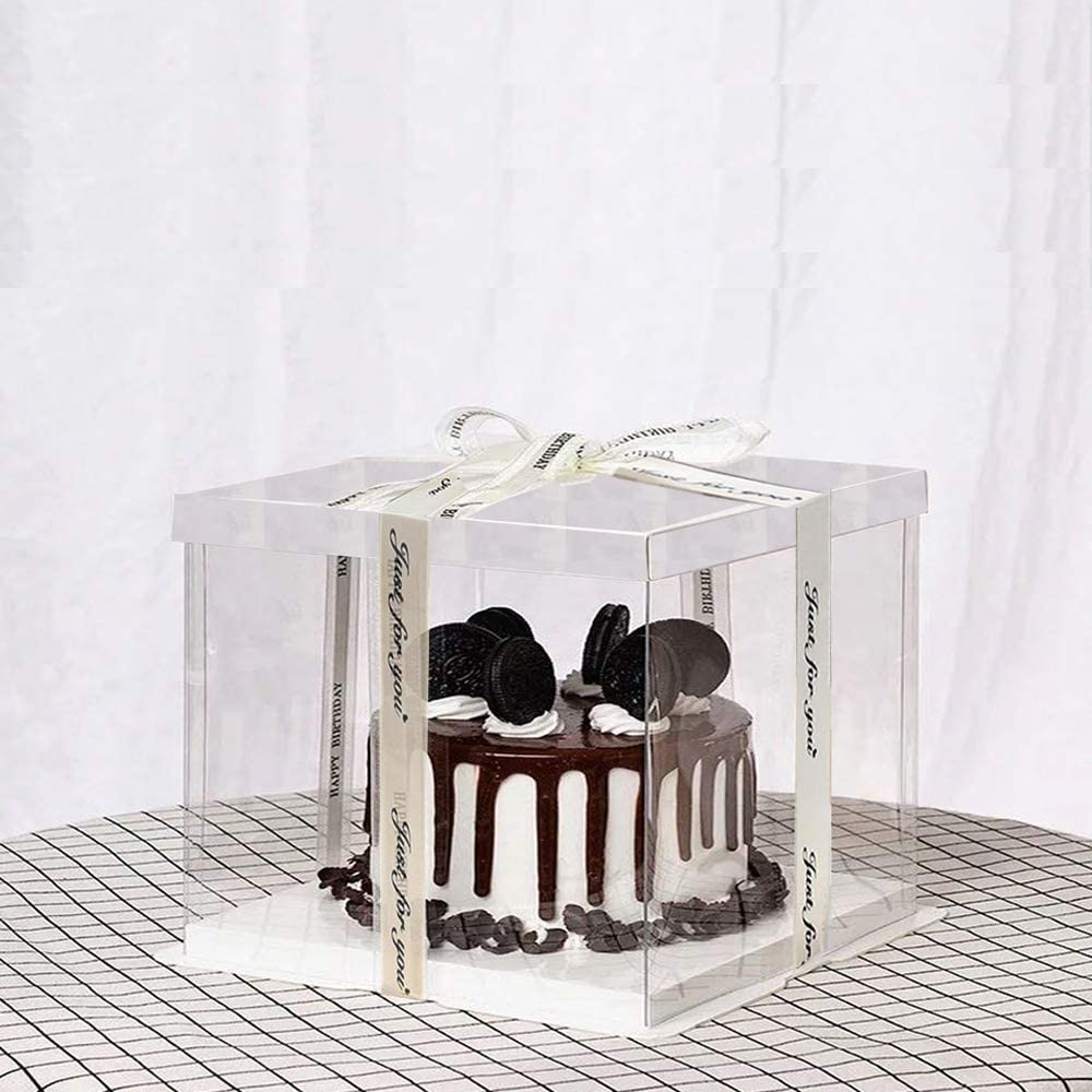 Clear Square Cake Box W/ White Base & Clear Lid For 4
